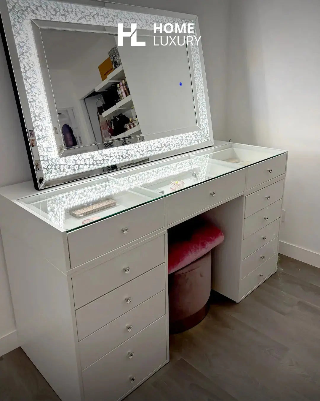 Coiffeuse HomeLuxury 150cm : Luxe, 13 Tiroirs & Rangement Ultime